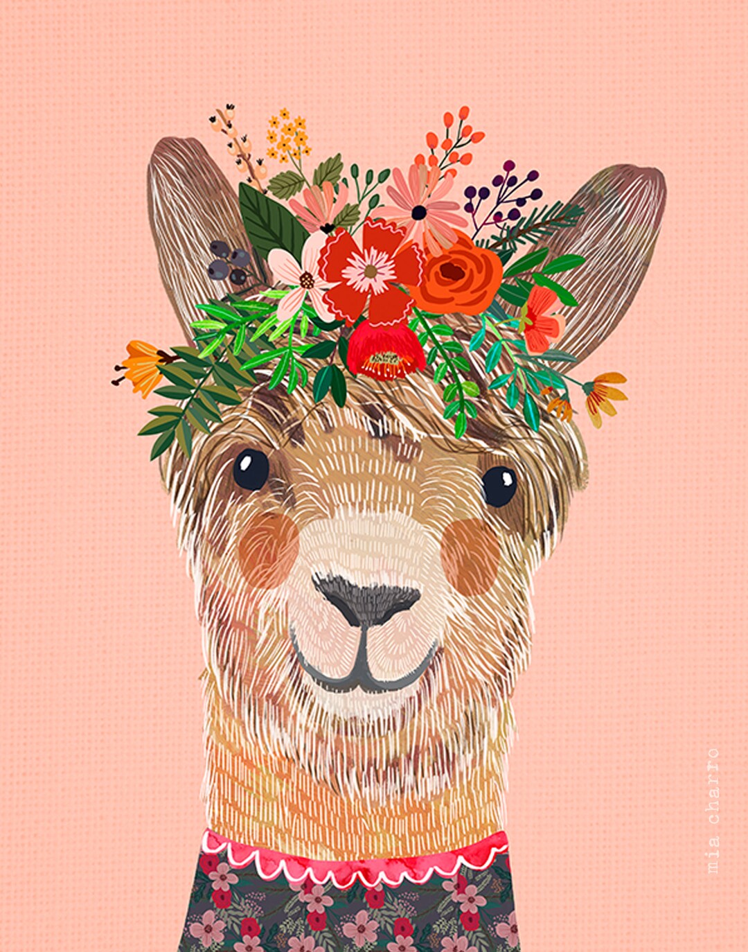 Alpaca With Floral Crown Art Print Alpaca Art Room Décor - Etsy