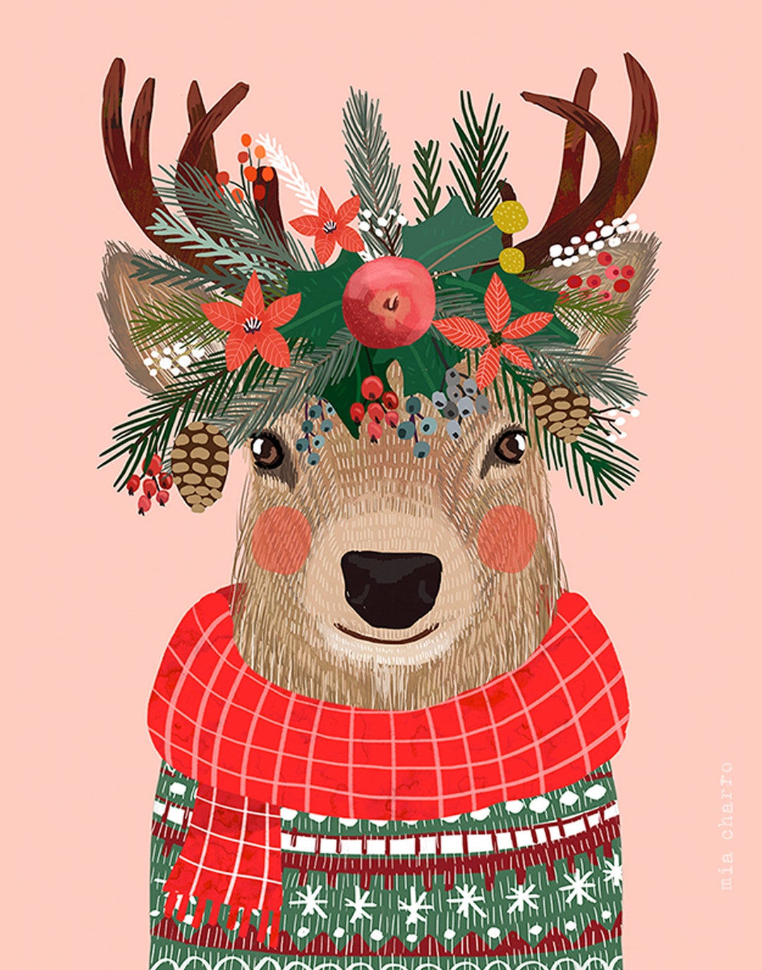 Reindeer With Floral Crown Art Print || Reindeer Art Print || Animal ...