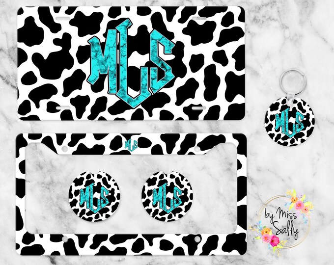 Turquoise Cow Print Monogram License Plate Cow Car Tag - Etsy