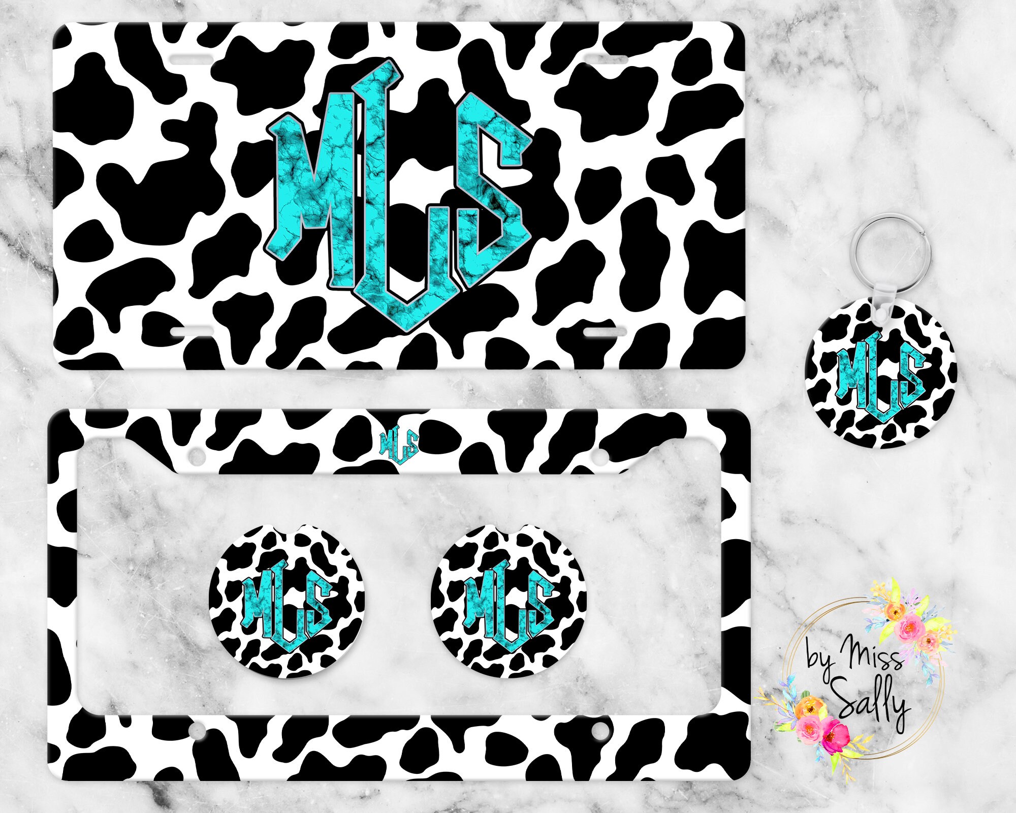 Turquoise Cow Print Monogram License Plate Cow Car Tag - Etsy UK