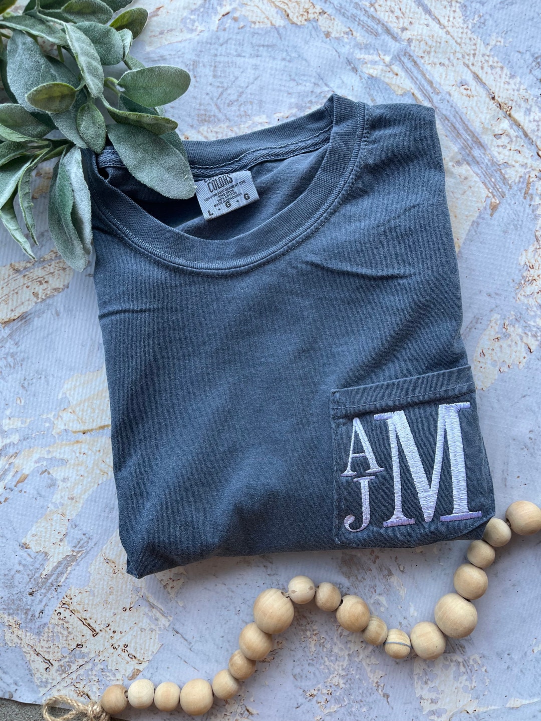 Embroidered Monogram Pocket Tee, Short Sleeve Monogram Tshirt, Comfort ...