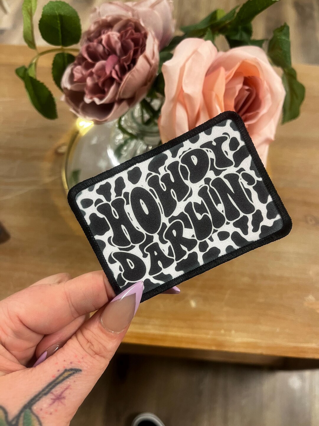 Howdy Darlin' Cow Print Iron on Patch, Trucker Hat Patches, Iron on ...