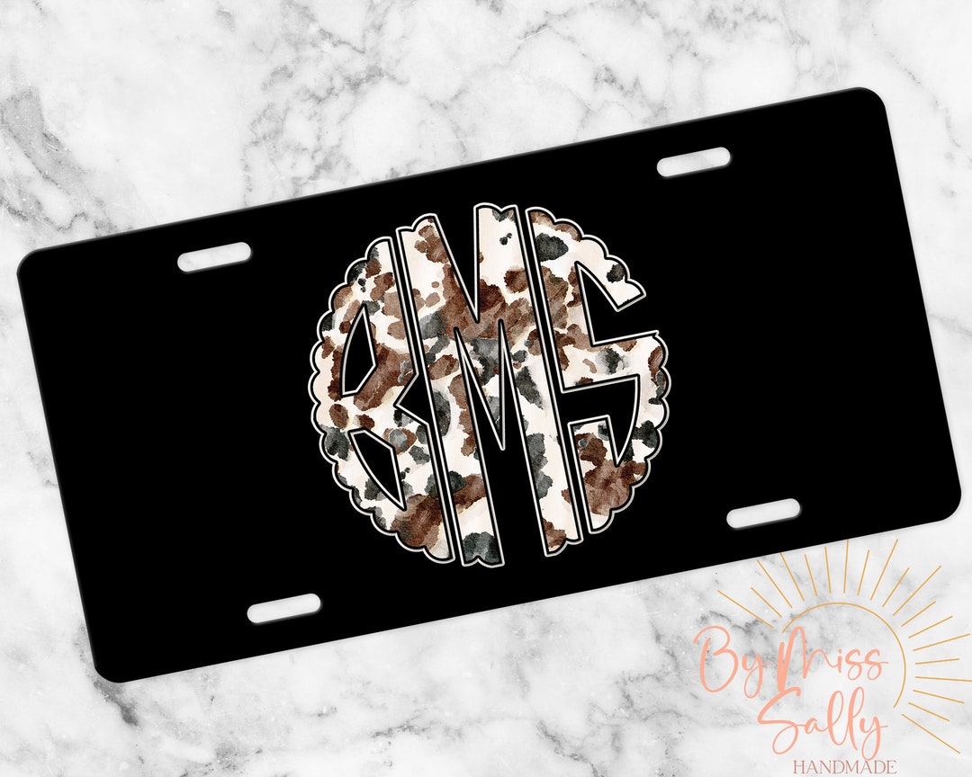 Black Monogram License Plate, Cow Hide Name Car Tag, Front Car Tag ...