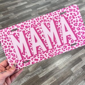 Mama Pink Leopard License Plate, Custom Car Tag for Women, Car Coasters ...
