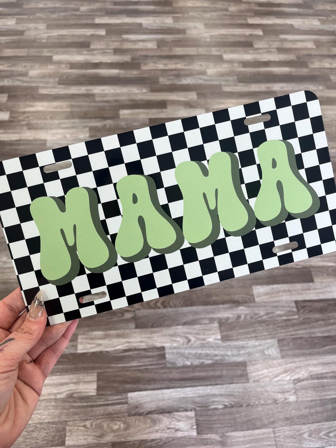 Mama Checkered License Plate, Custom Car Tag for Women, Car Coasters ...