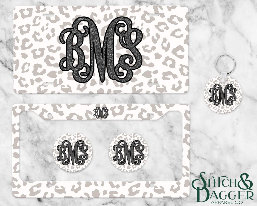 Neutral Leopard Monogram License Plate, Black and Cream Name Car Tag ...