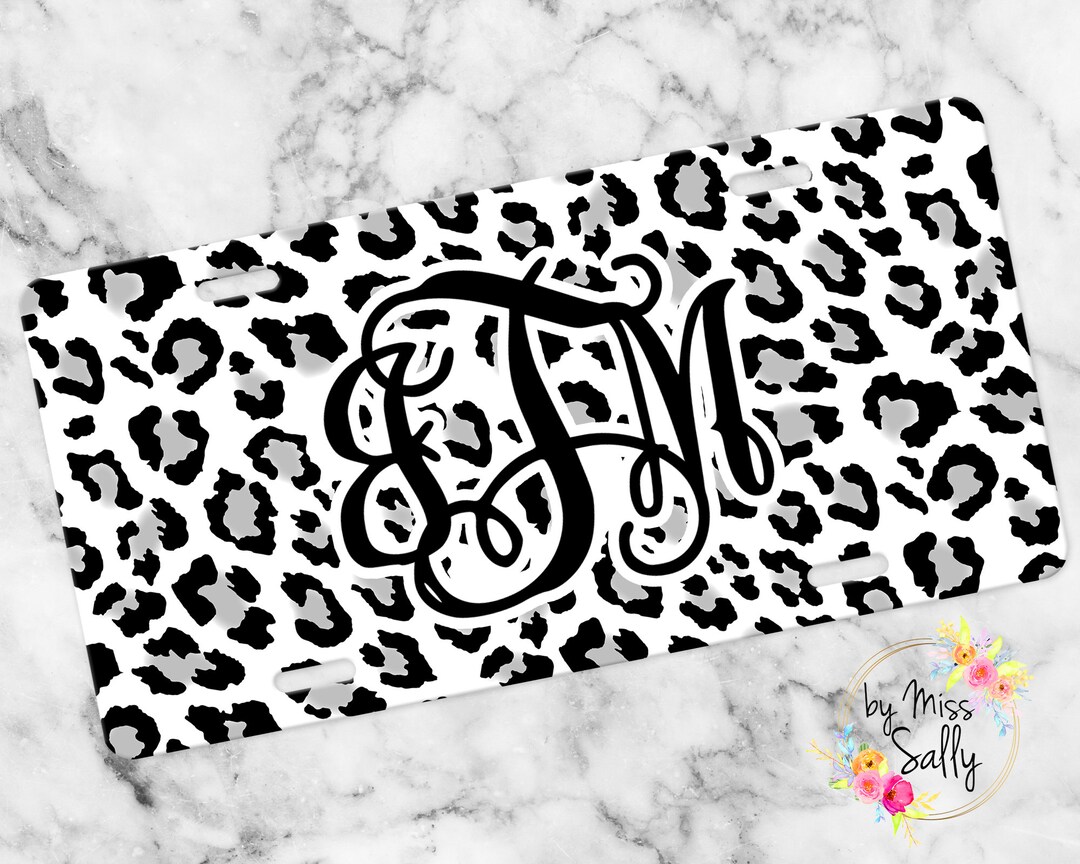 Black and White Leopard Personalized License Plate, Snow Leopard Name ...