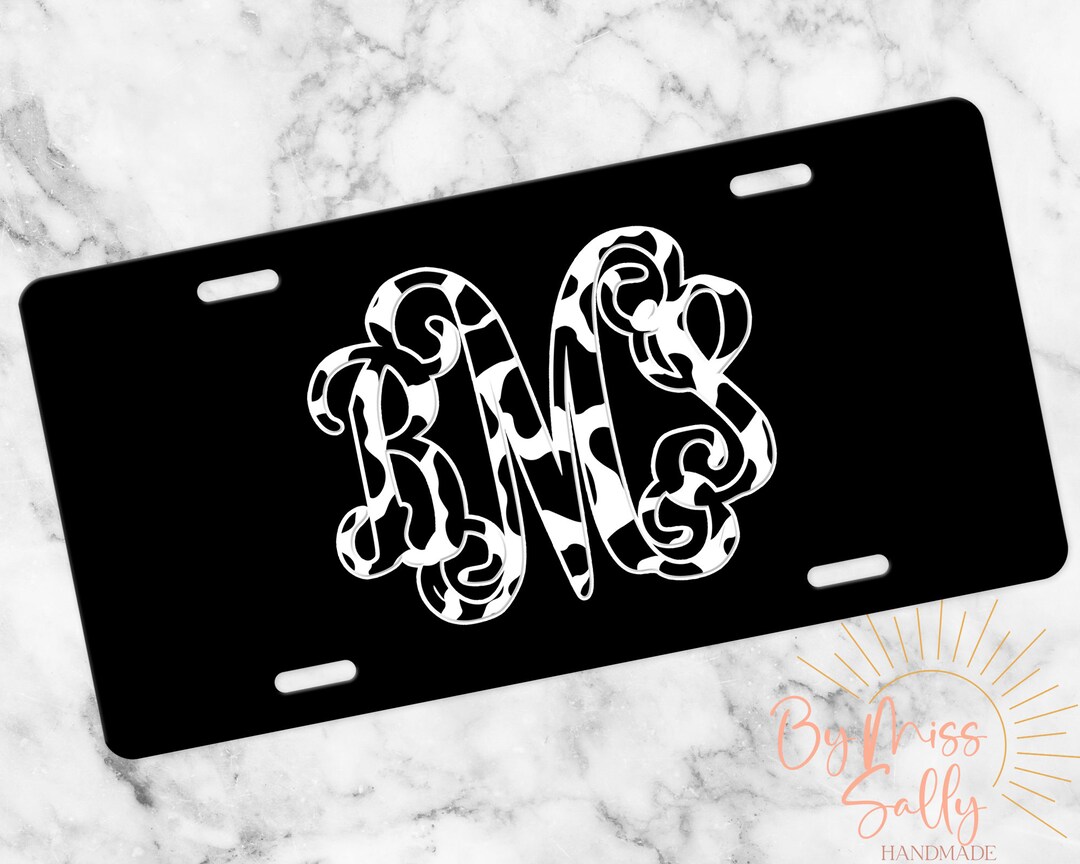 Black Monogram License Plate, Cow Print Name Car Tag, Front Car Tag ...