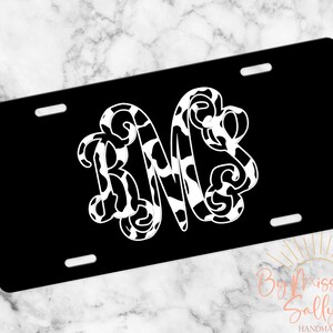 Black Monogram License Plate, Cow Print Name Car Tag, Front Car Tag ...