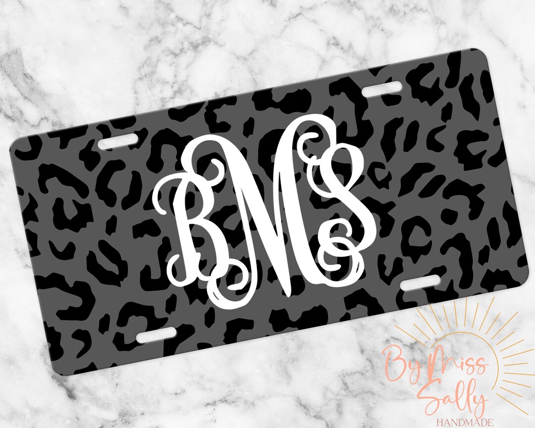 Black Leopard Monogram License Plate, Black Name Car Tag, Front Car Tag ...
