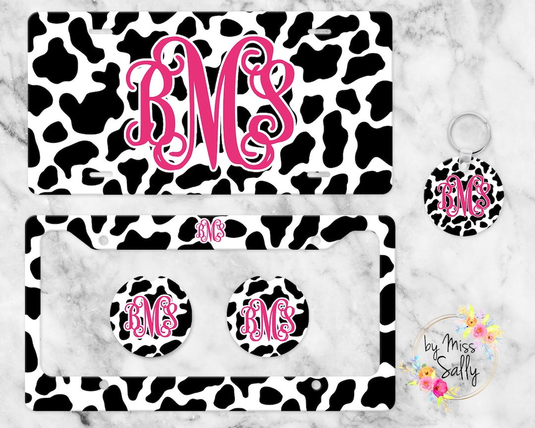 Cow Print Monogram License Plate, Cow Car Tag, Vehicle Tag, Custom ...