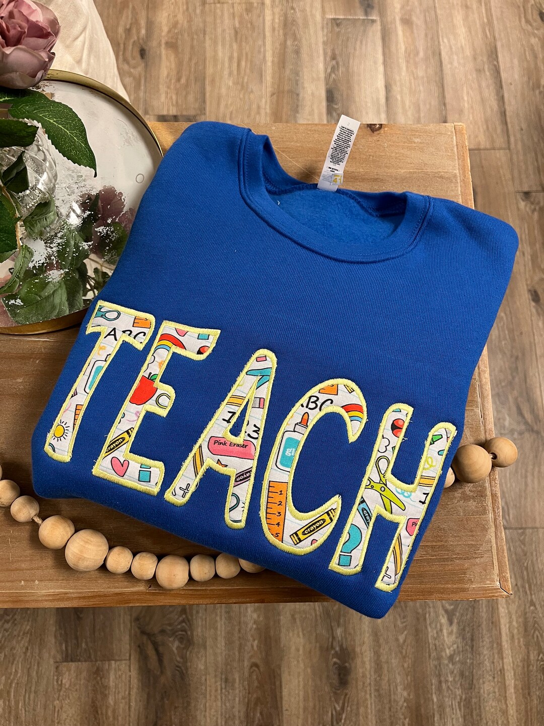Embroidered Teacher Crewneck, Applique Sweatshirt, Back to School Shirt ...