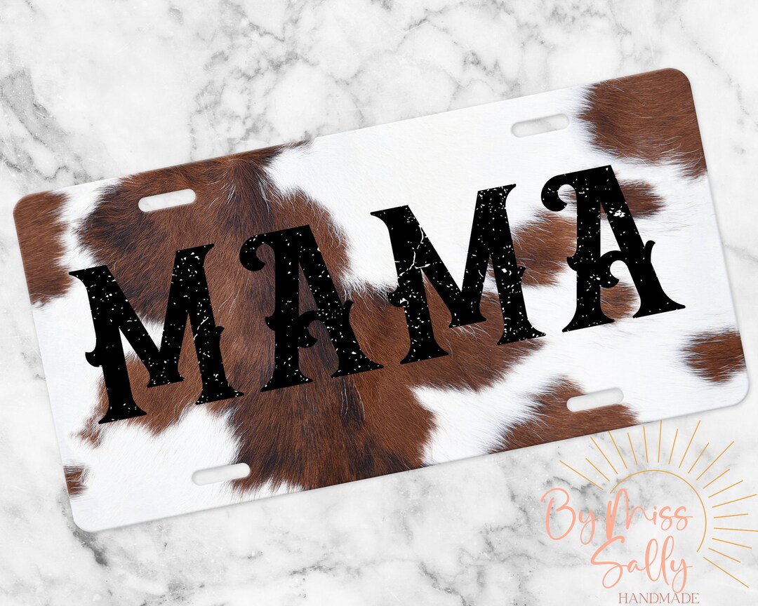 Mama Cowhide License Plate, Custom Car Tag for Women, Car Coasters, Cow ...