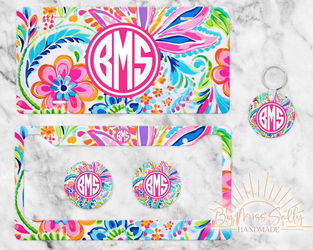 Preppy Floral Personalized License Plate, Rainbow Flowers Custom Cartag ...