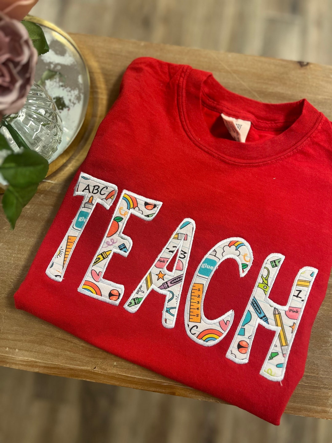 Embroidered Teacher Shirt, Comfort Color Teach Shirt, Teacher Tshirt ...