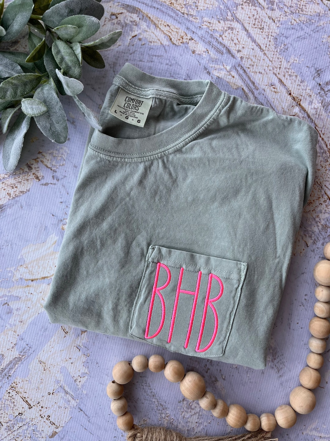 Embroidered Monogram Pocket Tee, Short Sleeve Monogram Tshirt, Comfort ...