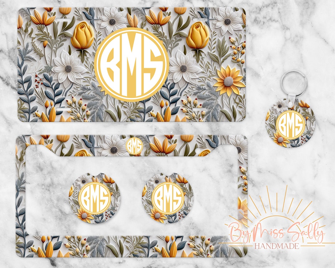 Yellow 3D Floral Personalized License Plate, Custom Car Tag for Women ...