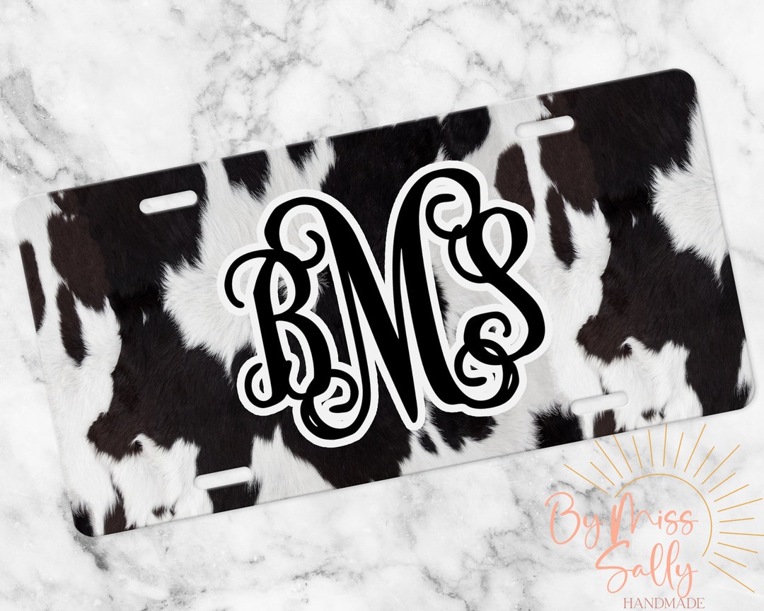 Cow Print Monogram License Plate, Cow Car Tag, Vehicle Tag, Custom ...