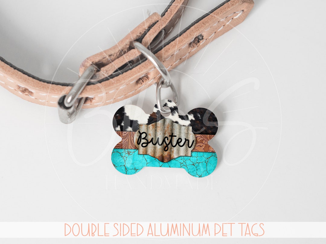 Custom Dog Tag, Western Dog Tag, Cow Hide Pet ID Tag, Personalized Pet ...