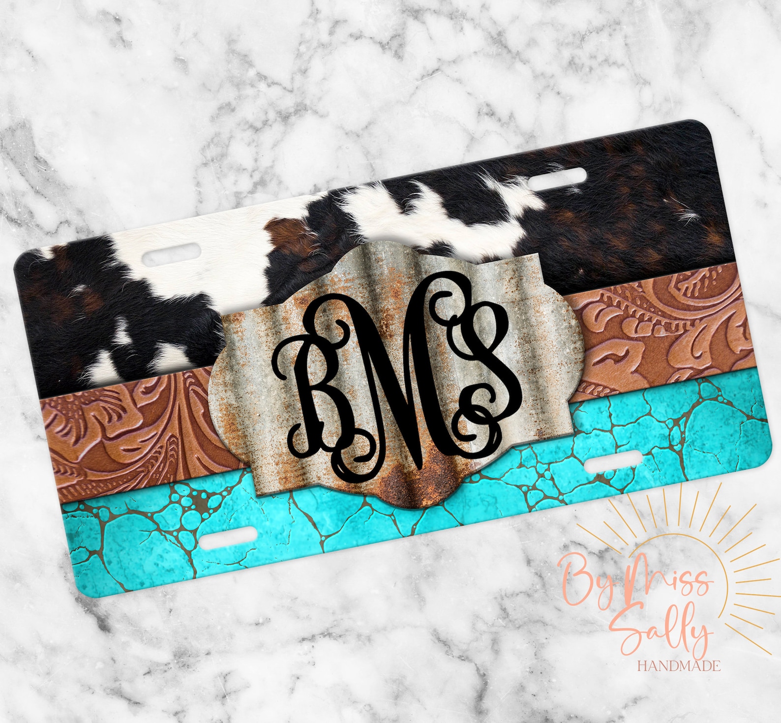 Cow Print Personalized License Plate Turquoise Cow Hide Name - Etsy