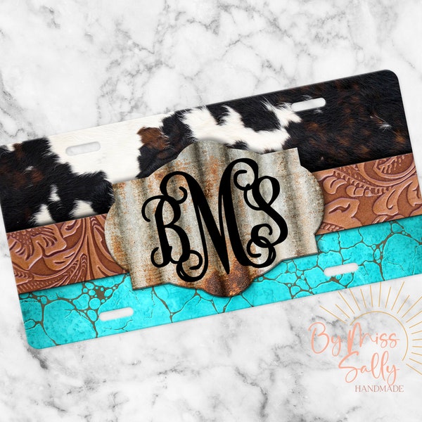 Cow Print Personalize License Plate Turquoise Cow Hide Name Car Tag - Etsy