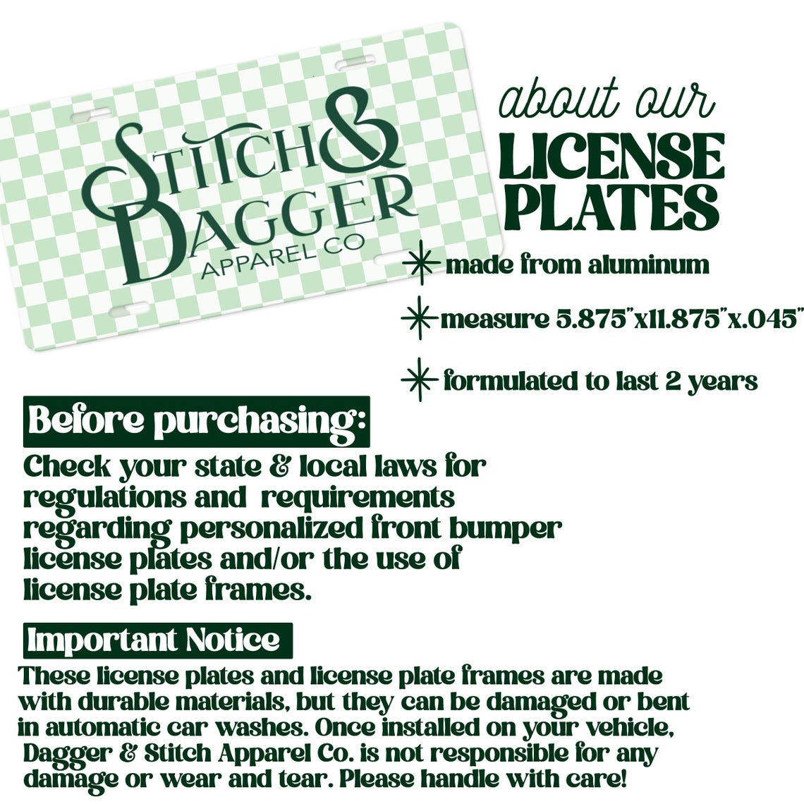 Personalized Car Tag License Plate, Checkered Name Car Tag, Front Car ...