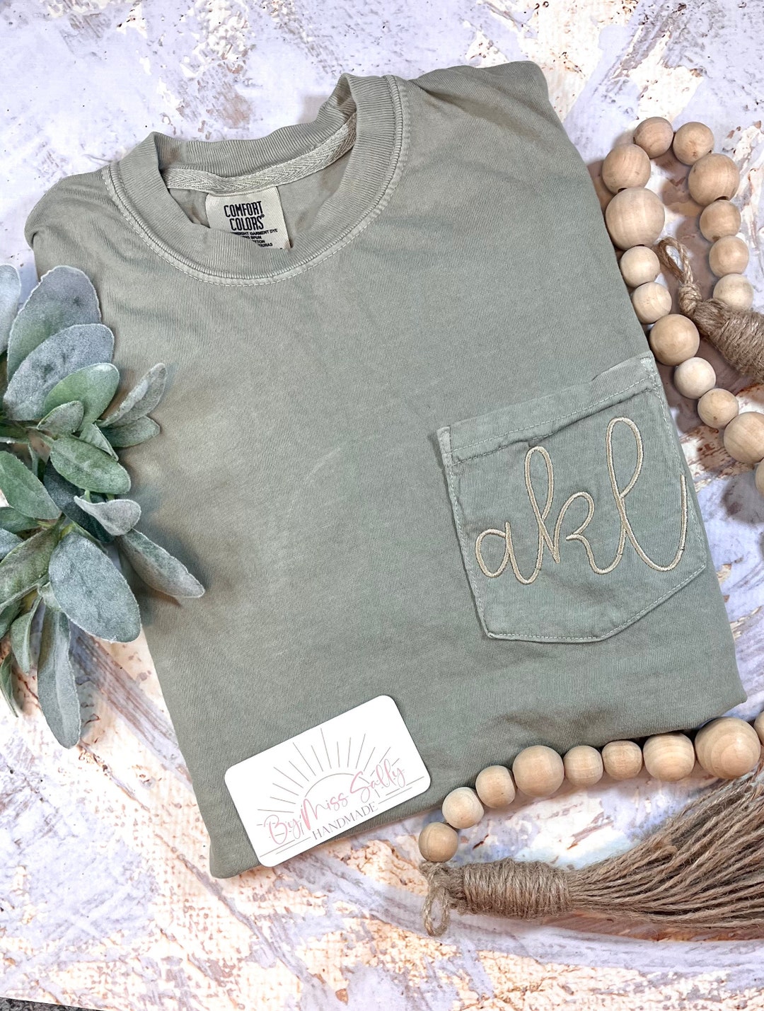 Embroidered Monogram Pocket Tee, Short Sleeve Monogram Tshirt, Comfort ...