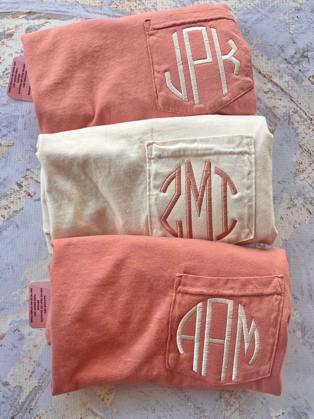 Embroidered Monogram Pocket Tee, Short Sleeve Monogram Tshirt, Comfort ...
