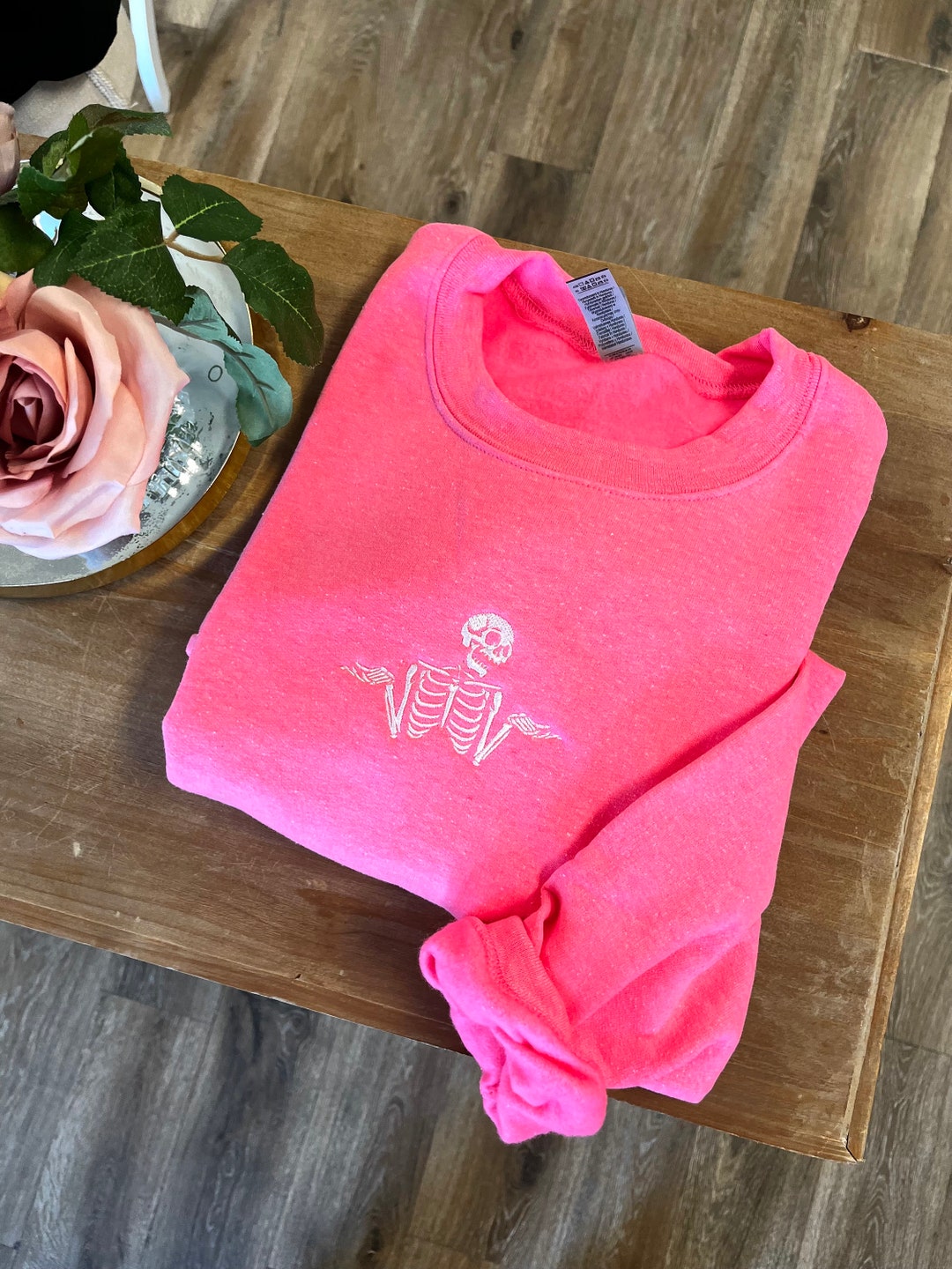 Embroidered Skeleton Crewneck, Shrugging Skeleton Sweatshirt, Halloween ...