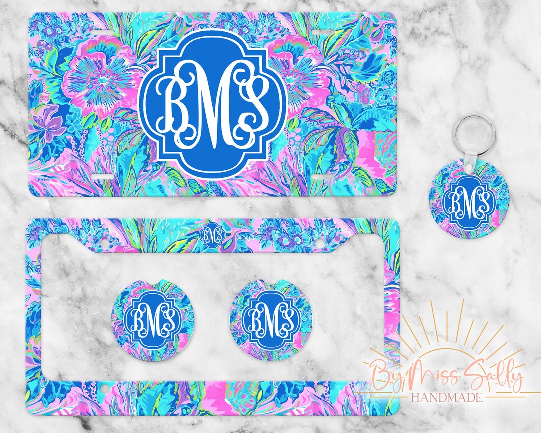 Preppy Blue Floral Personalized License Plate, Custom Car Tag for Women ...