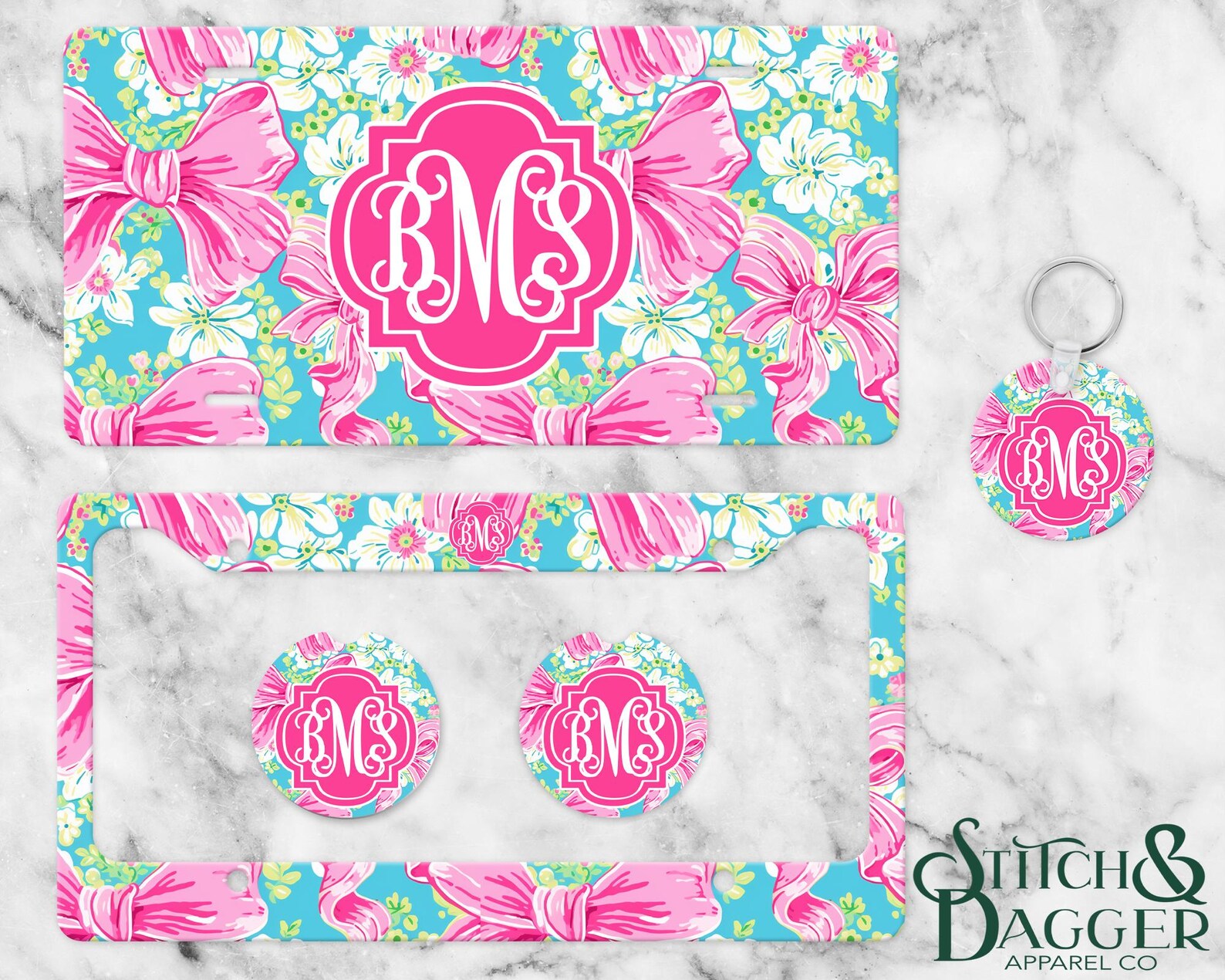 Flower and Bow Coquette Monogram License Plate, Pink Bow Name Car Tag ...