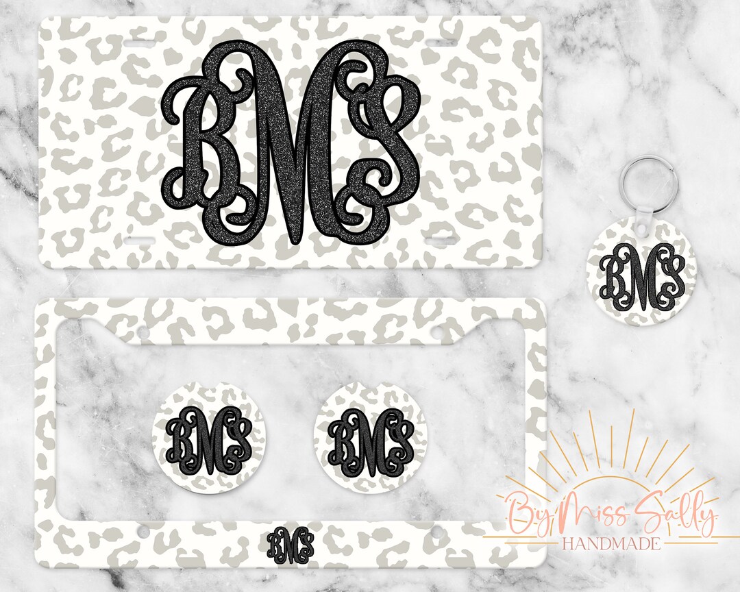 Neutral Leopard Monogram License Plate, Black and Cream Name Car Tag ...