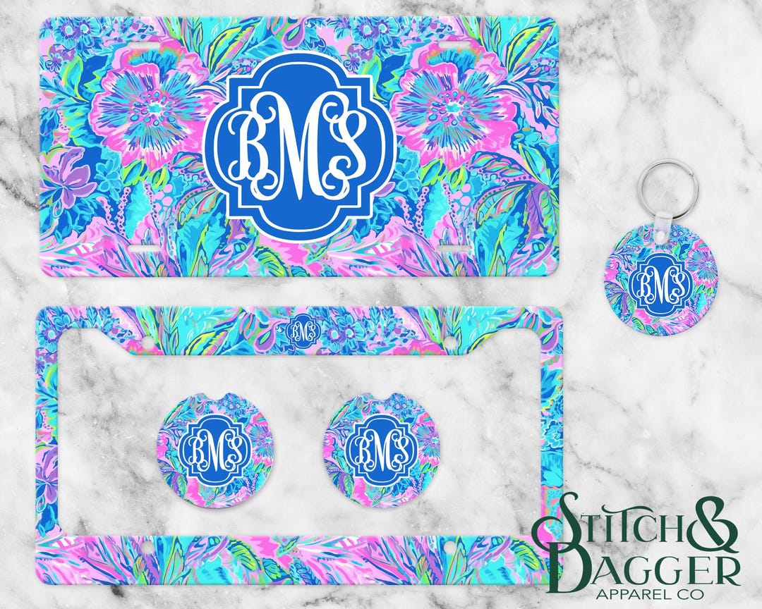 Preppy Blue Floral Personalized License Plate, Custom Car Tag for Women ...