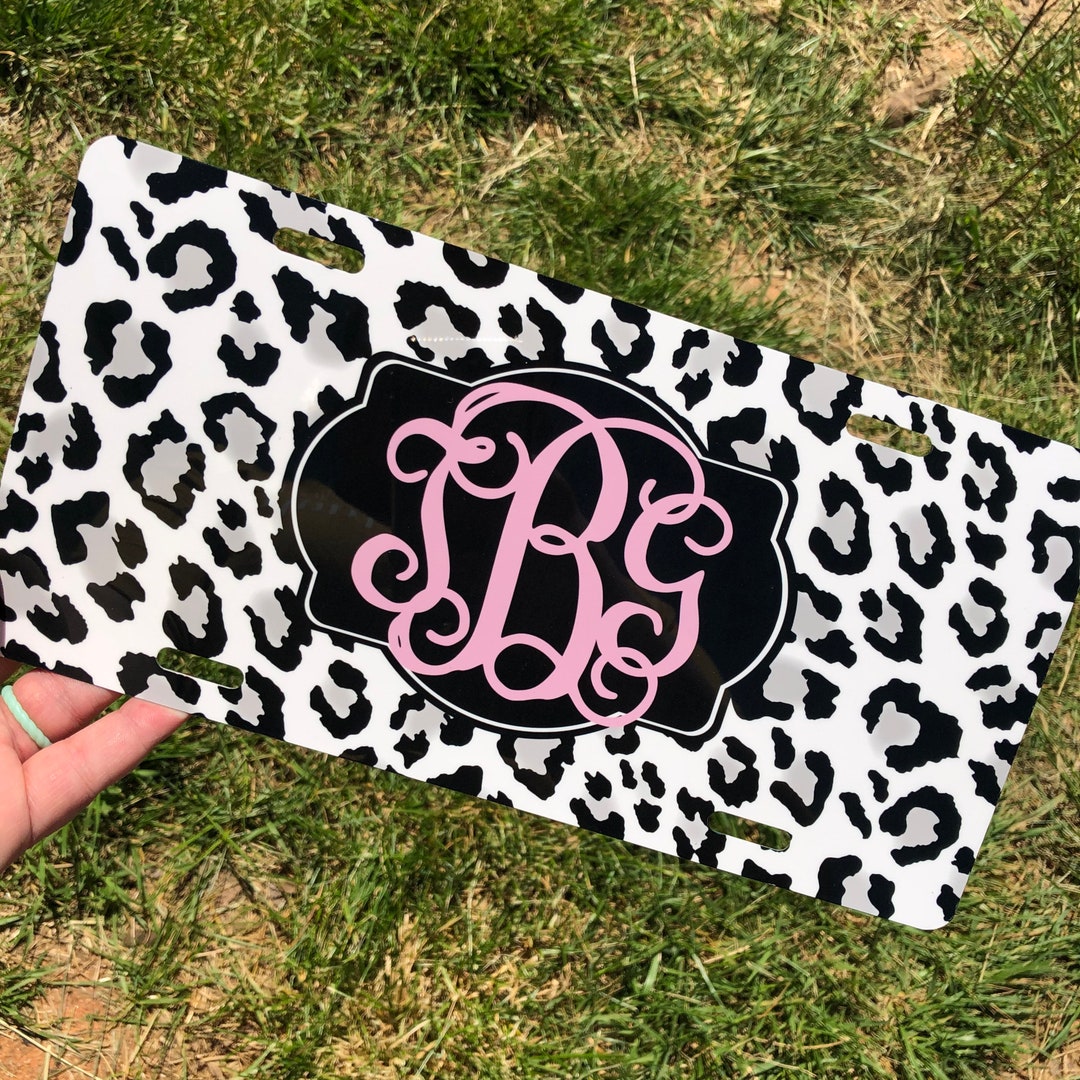 Leopard Personalized License Plate, Pale Pink, White Leopard Name Car ...