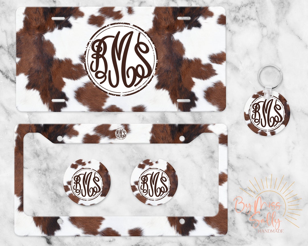 Cow Hide Monogram License Plate, Cow Car Tag, Vehicle Tag, Custom ...