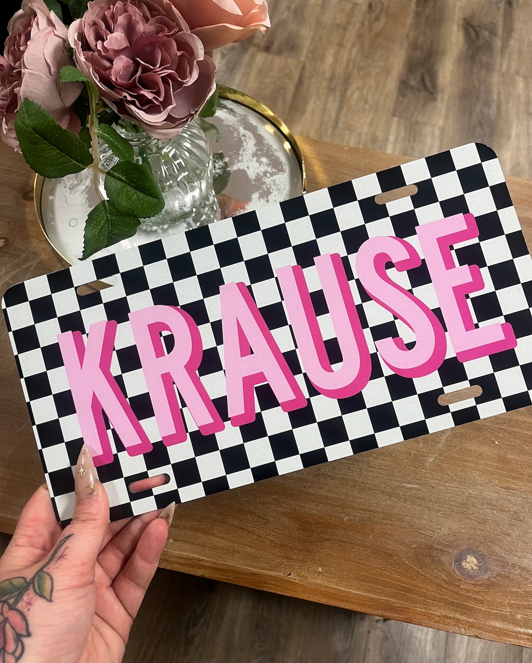 Personalized Car Tag License Plate, Checkered Name Car Tag, Front Car ...