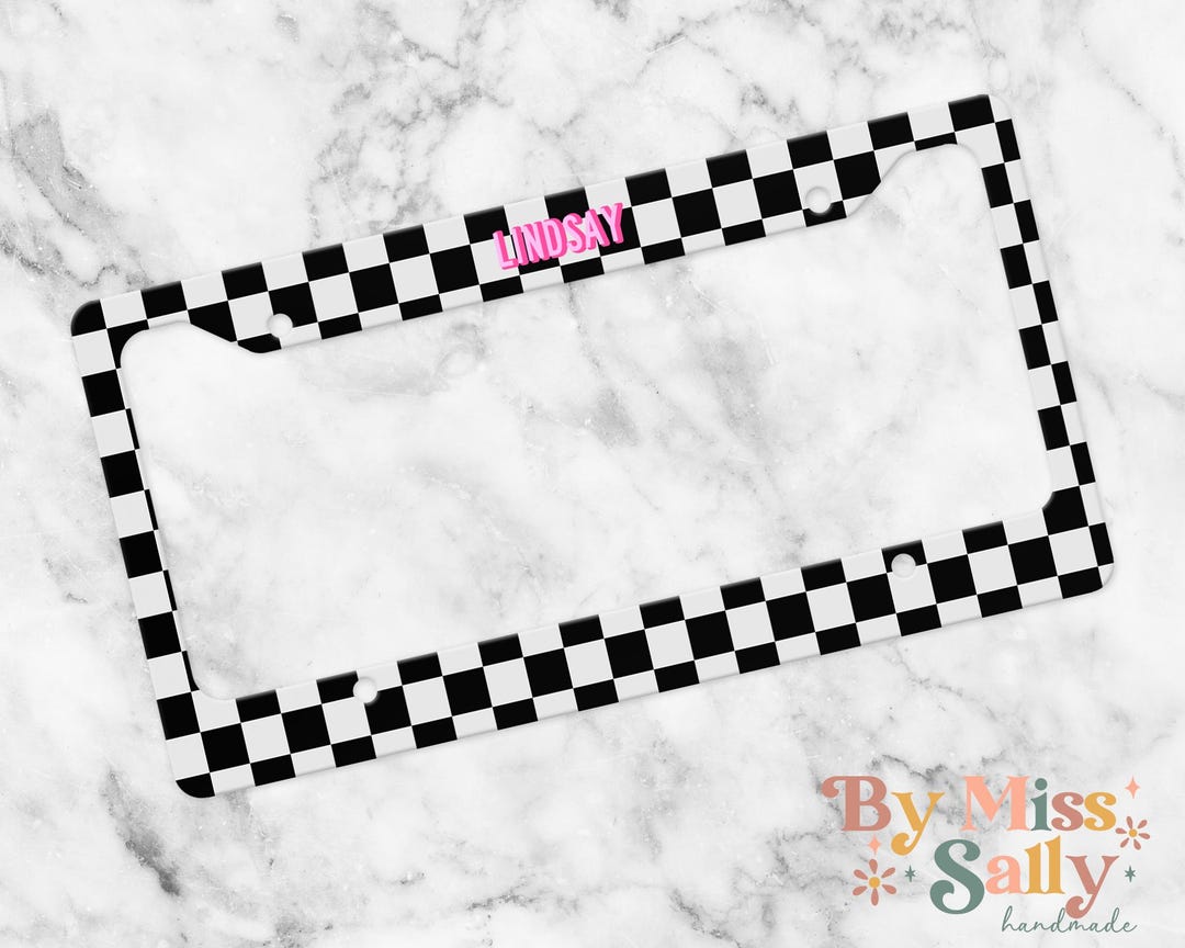 Name Checkered License Plate Frame, Retro Personalized Car Tag Holder ...