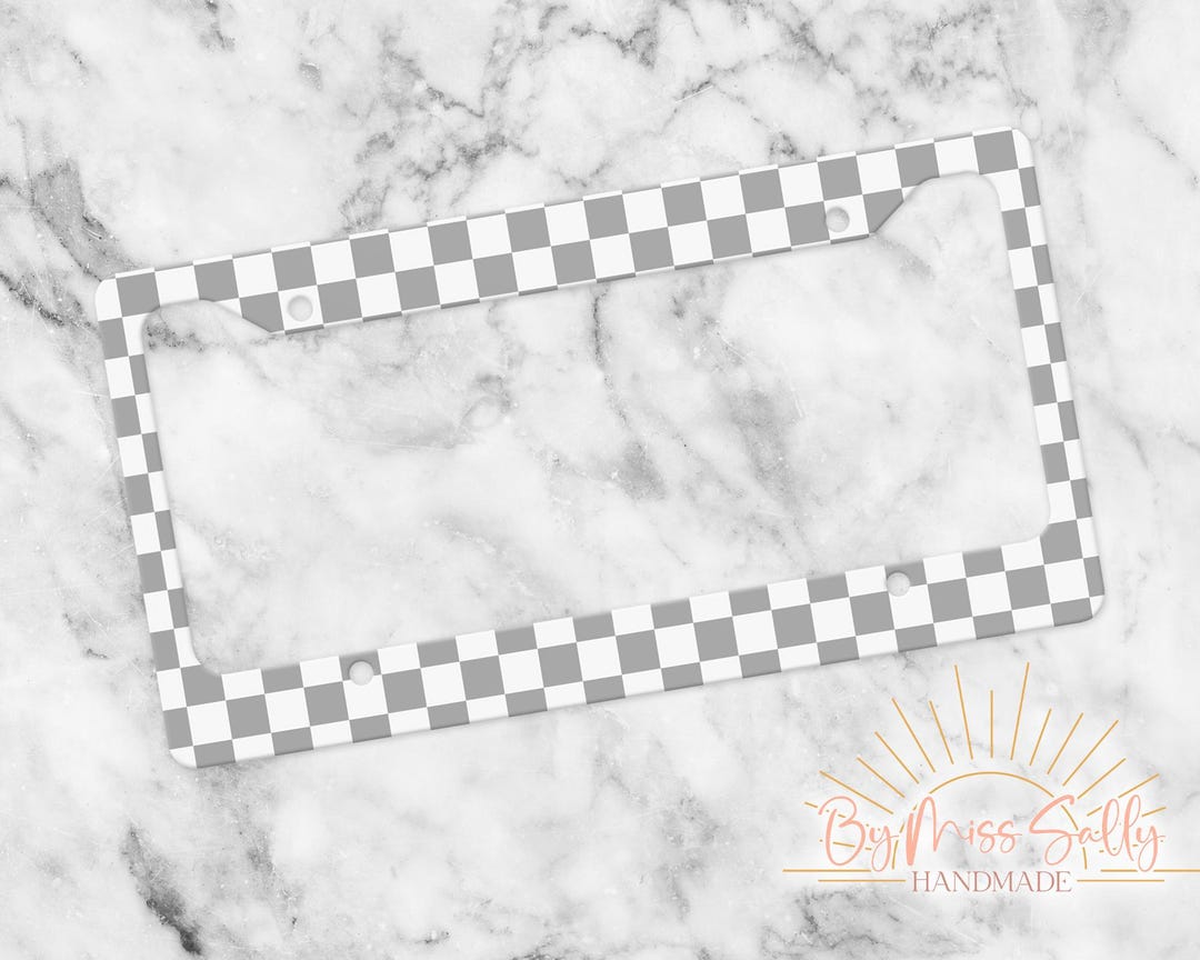 Grey Checkered License Plate Frame, Retrocar Tag Holder, Vanity License ...