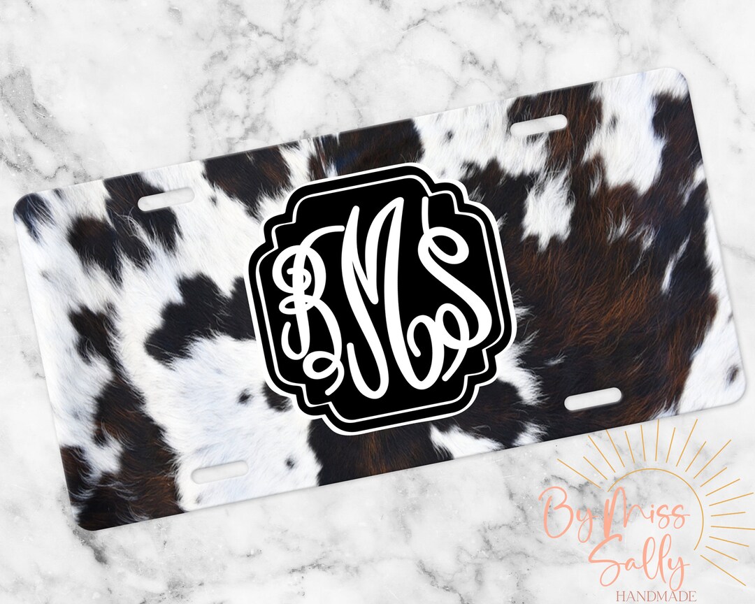 Cow Print Personalized License Plate, Cow Hide Name Car Tag, Front Car ...