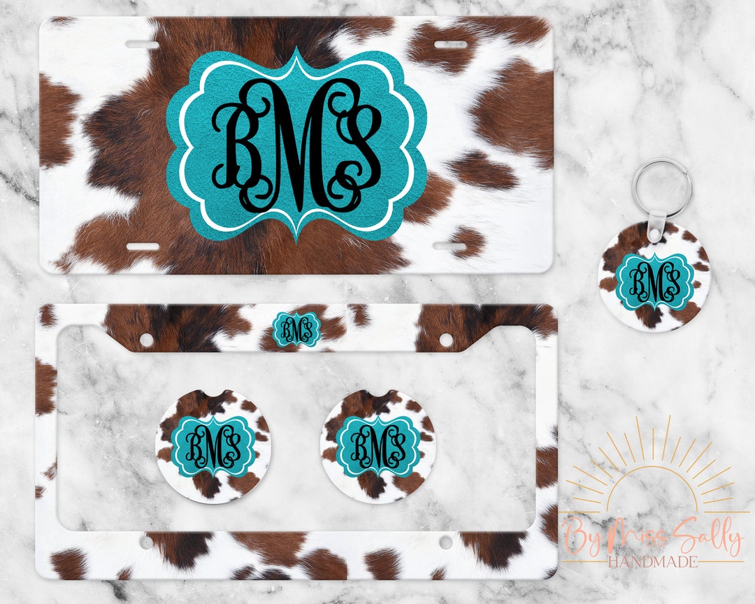Cow Hide Monogram License Plate, Cow Car Tag, Vehicle Tag, Custom ...