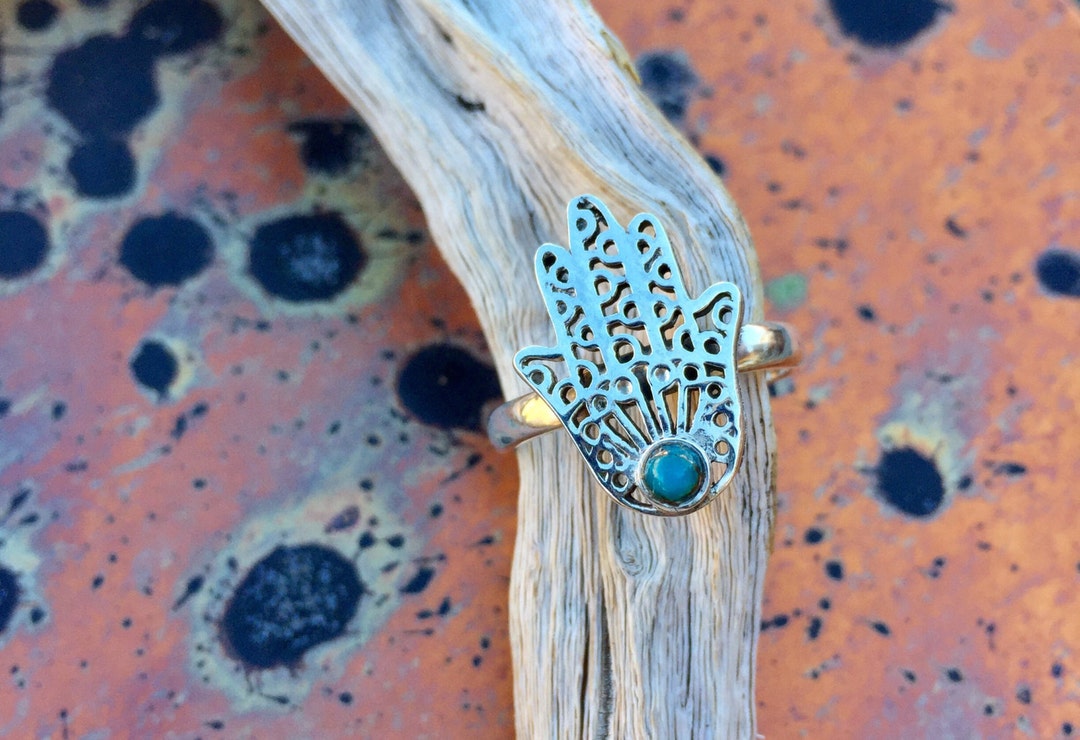 Genuine . Turquoise . Hamsa Hand . Sterling Silver . Ring . - Etsy