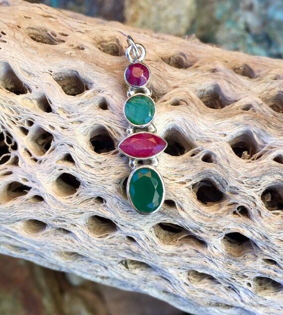 Genuine . Natural . Emerald . Ruby . Pendant . Sterling Silver | Etsy