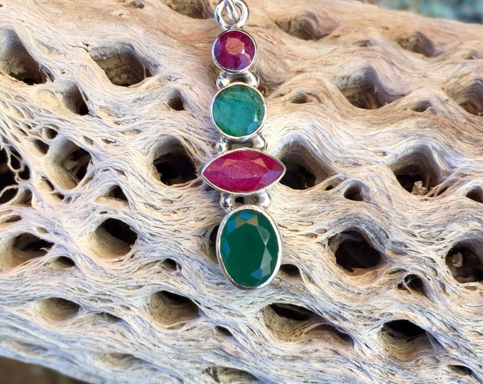 Genuine . Natural . Emerald . Ruby . Pendant . Sterling Silver . Rolo ...