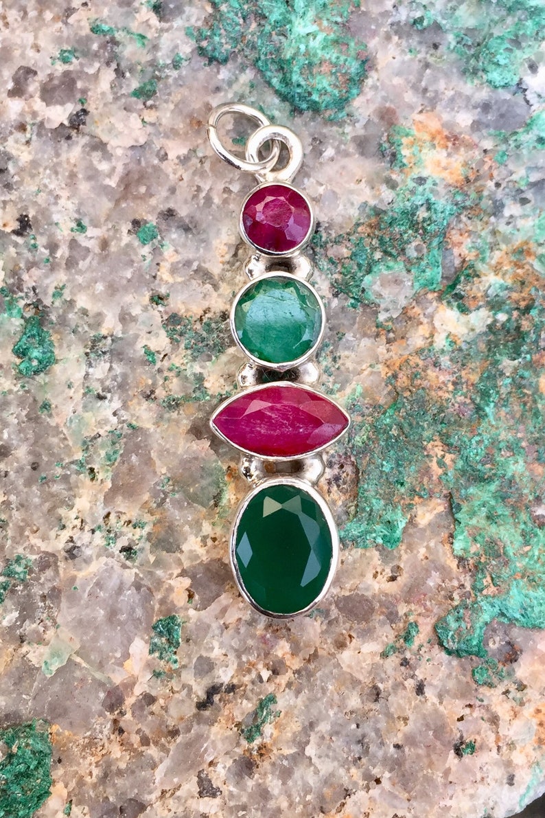 Genuine . Natural . Emerald . Ruby . Pendant . Sterling Silver | Etsy