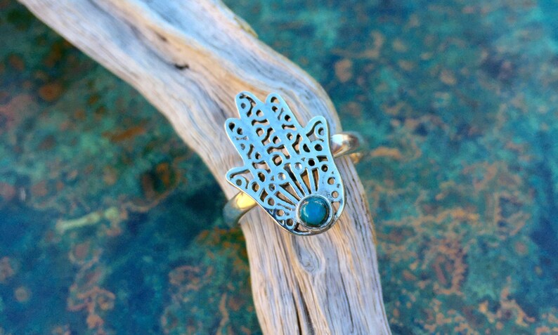 Genuine . Turquoise . Hamsa Hand . Sterling Silver . Ring . - Etsy