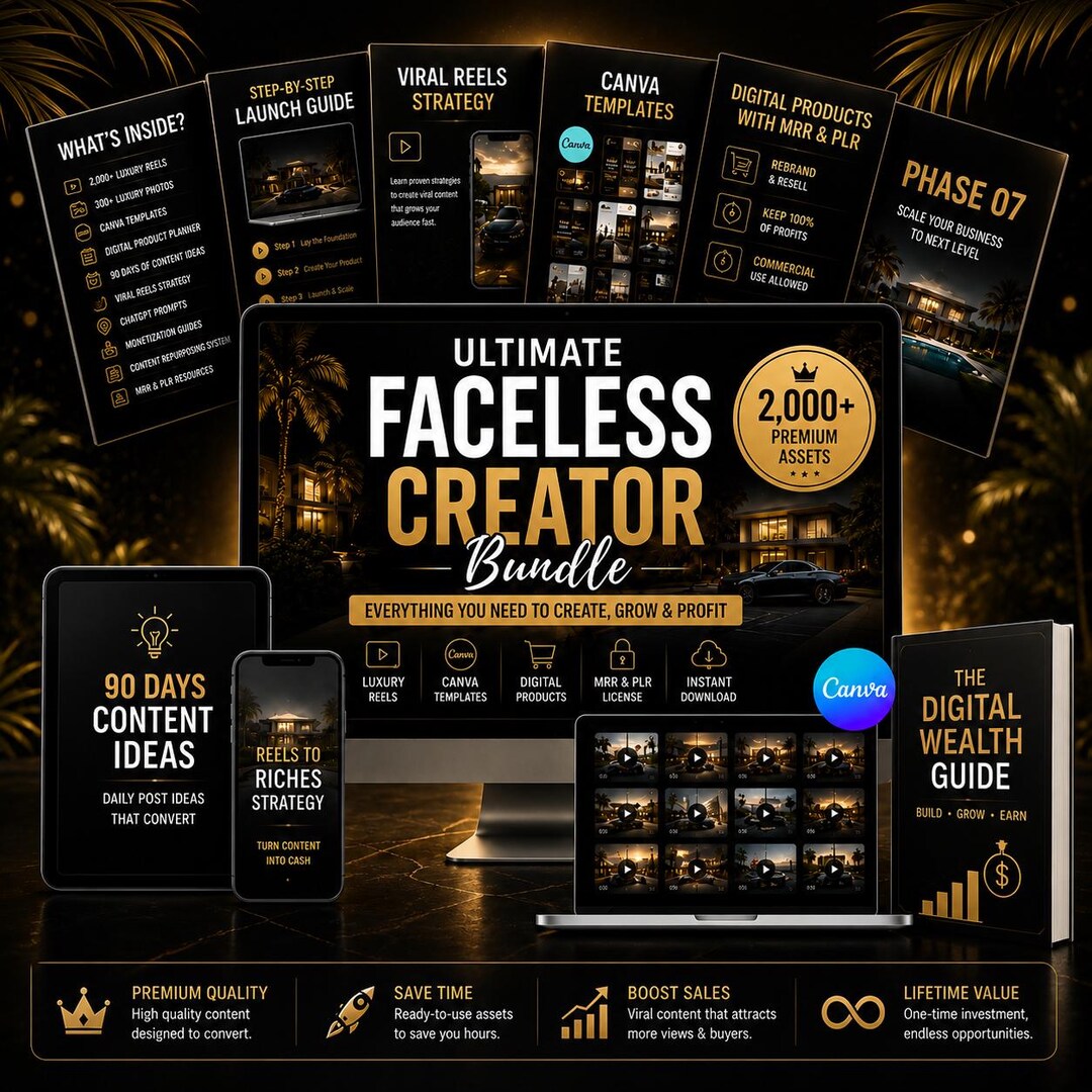Faceless Creator Bundle MRR PLR | DFY Digital Marketing Guides | Canva ...
