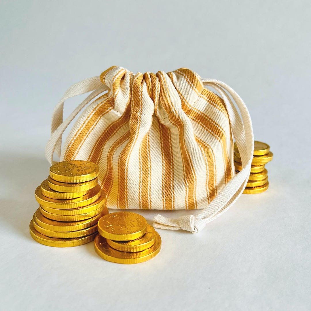 Yellow Stripe Mini Drawstring Bag: Cotton Canvas Gift Pouch - Etsy