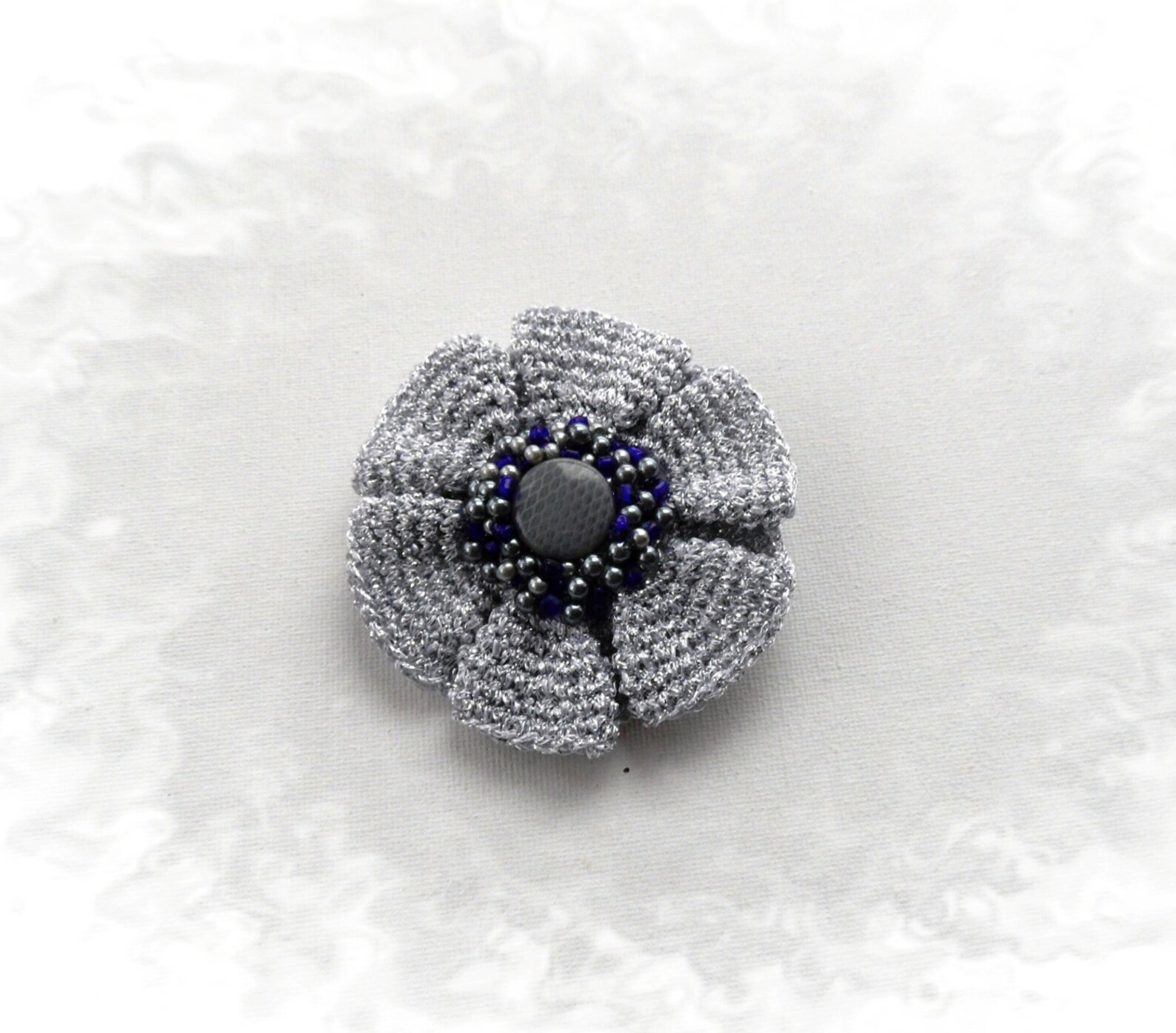 Crochet Brooch Silver Brooch Beaded Brooch Mother Day Gift Party ...