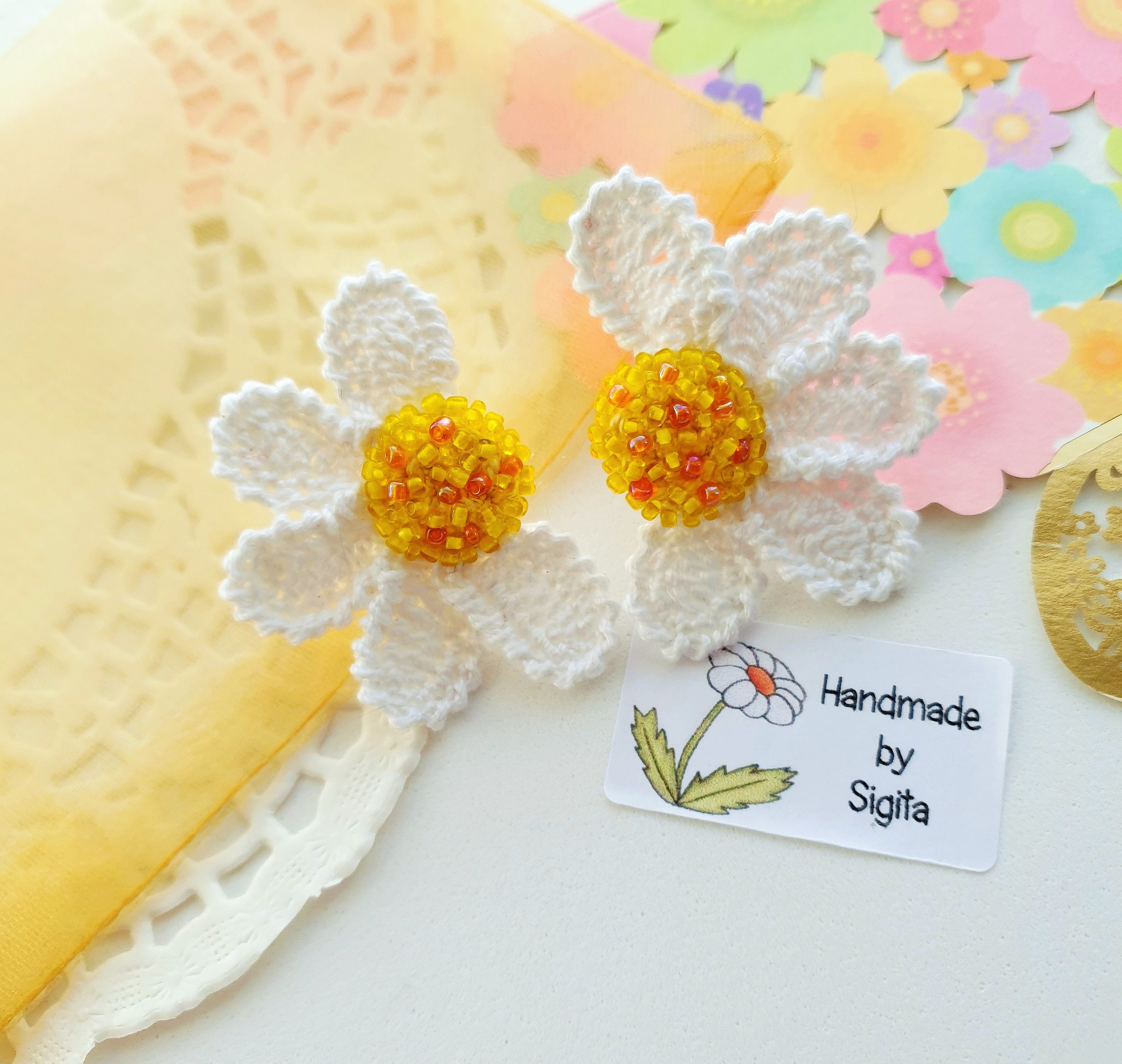Crochet Earrings - Daisy Earrings - Daisies Earrings - Stud Earrings ...