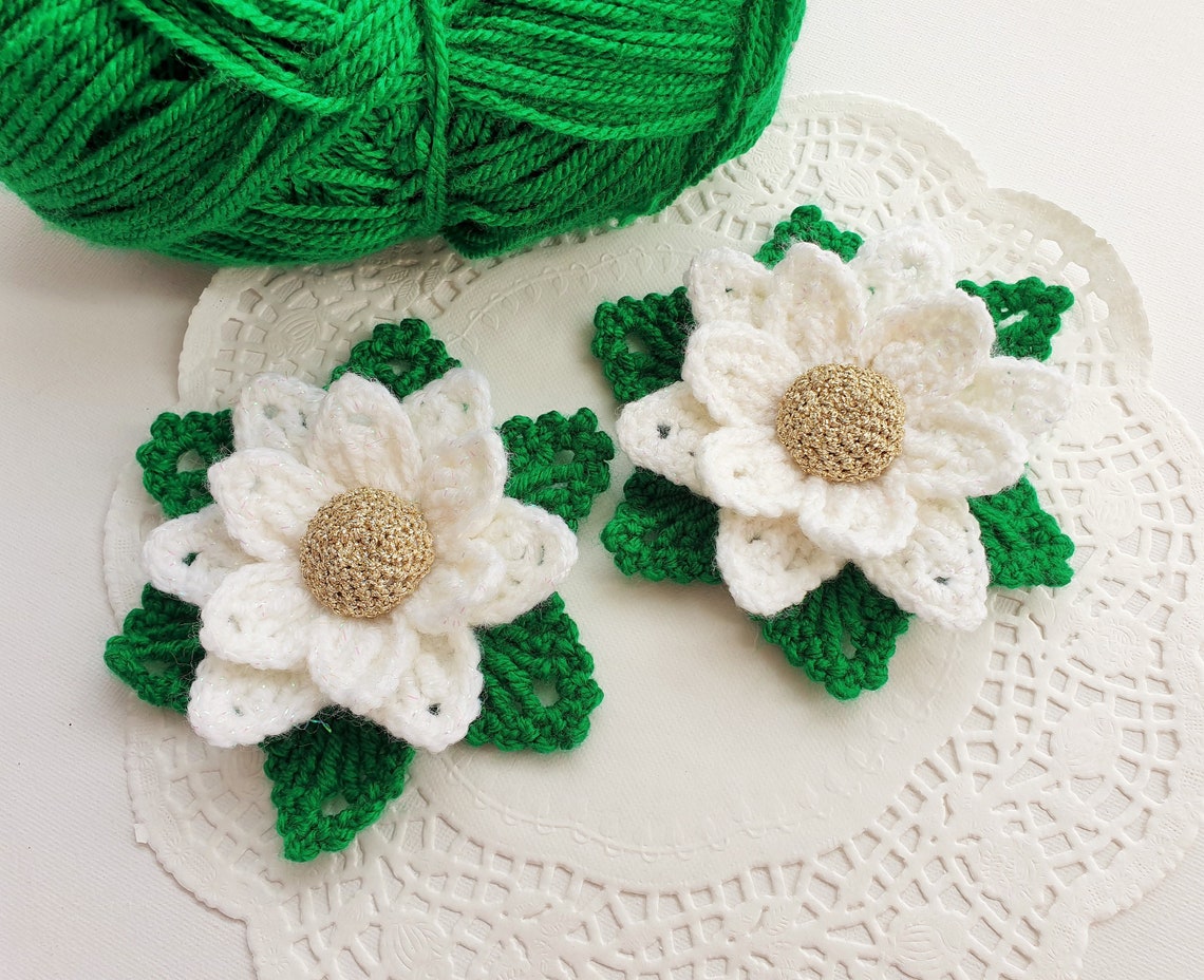 Crochet White Flower Crochet Applique Crochet Christmas - Etsy